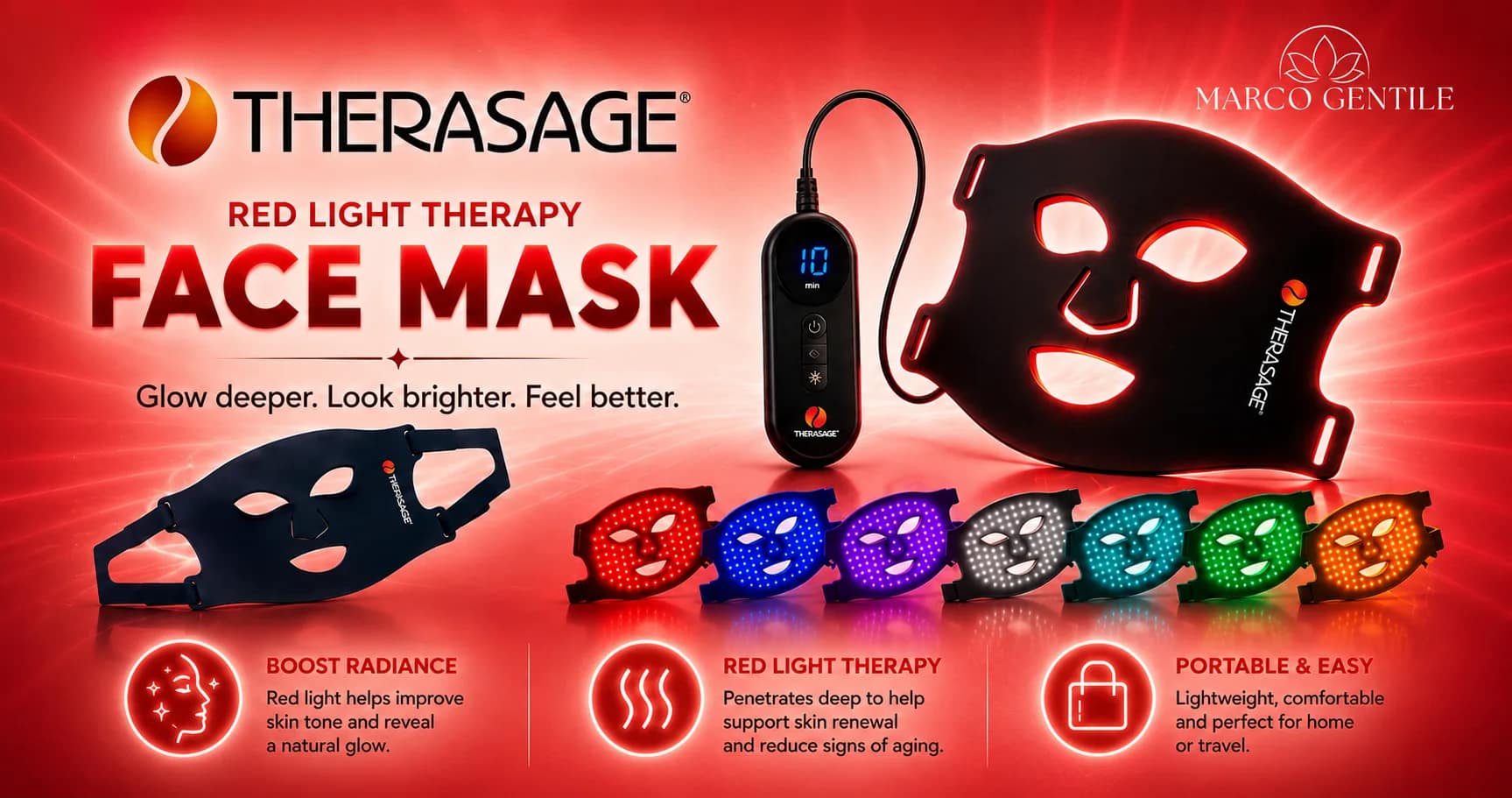 Therasage TheraGlow Mask2Go Red Light Therapy Face Mask